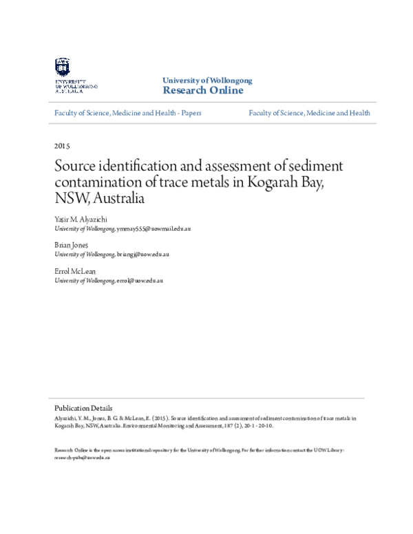 (PDF) Source identification and assessment of sediment contamination of trace metals in Kogarah ...