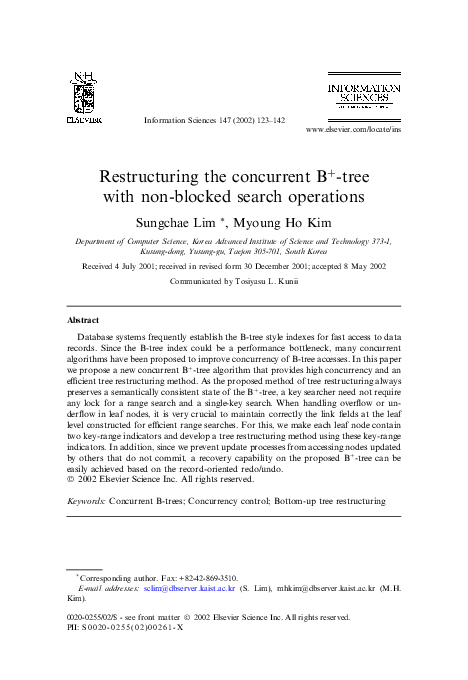 (PDF) Restructuring the concurrent B+-tree with non-blocked search operations