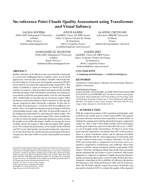 (PDF) No-reference Point Clouds Quality Assessment using Transformer and Visual Saliency