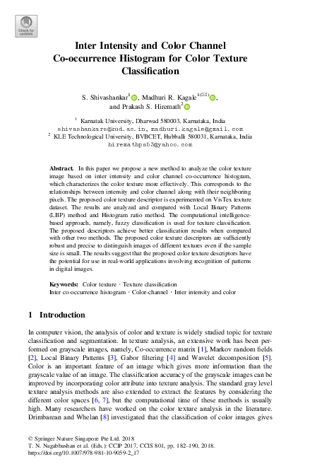 (PDF) Inter Intensity and Color Channel Co-occurrence Histogram for Color Texture Classification