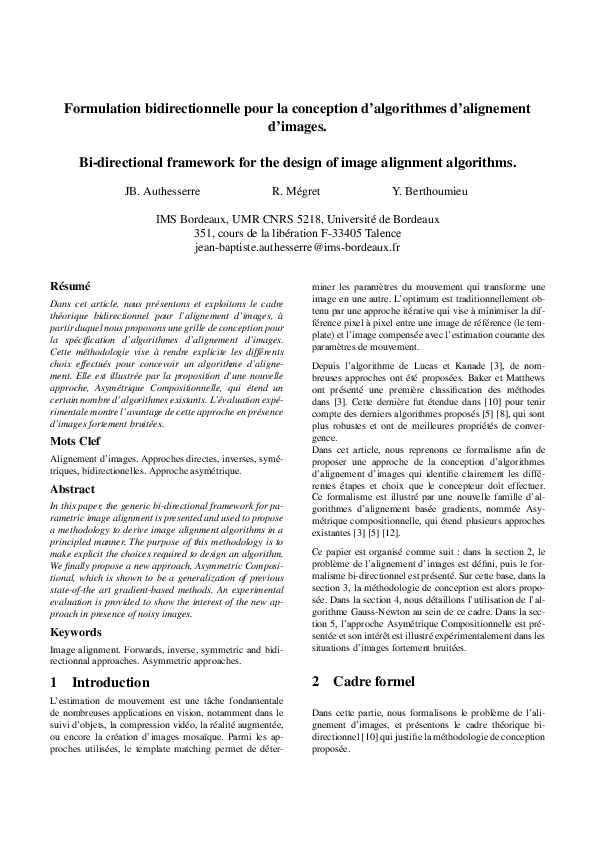 (PDF) Bidirectional framework for the design of image alignment algorithms | Yannick Berthoumieu ...