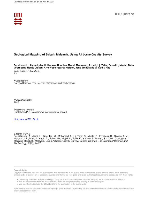 (PDF) Geological mapping of Sabah, Malaysia, using airborne gravity survey