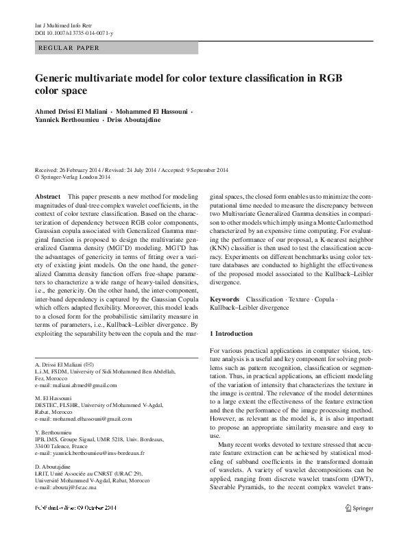Pdf Multivariate Model For Rgb Color Classification