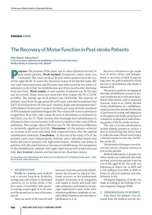 (PDF) The recovery of motor function in post stroke patients
