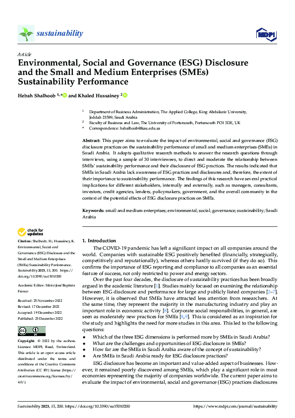 (PDF) Environmental, Social and Governance (ESG) Disclosure and the Small and Medium Enterprises ...