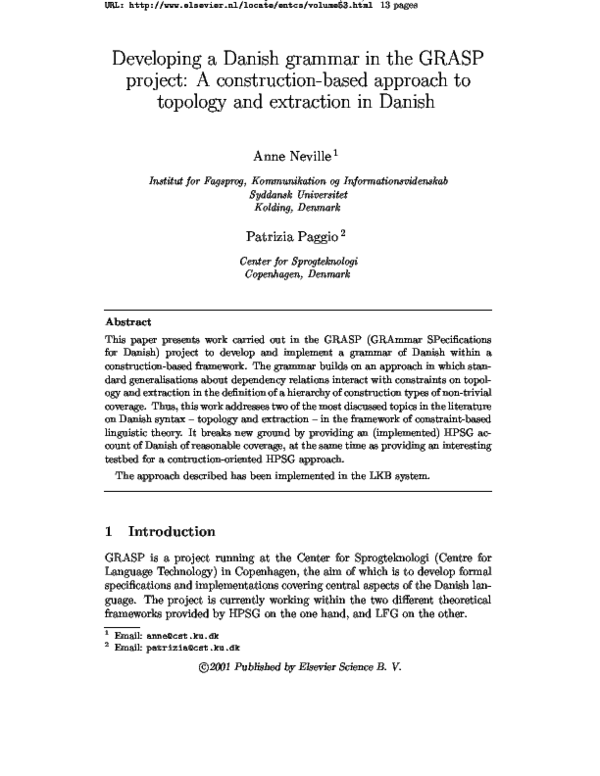 (PDF) Developing a Danish grammar in the GRASP project: A construction ...
