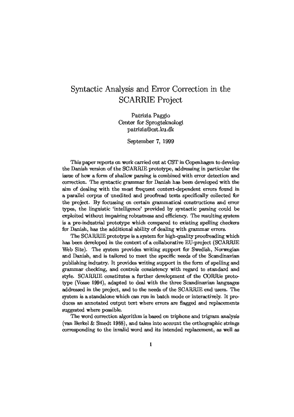 Syntactic Analysis And Error Correction In The Scarrie Project