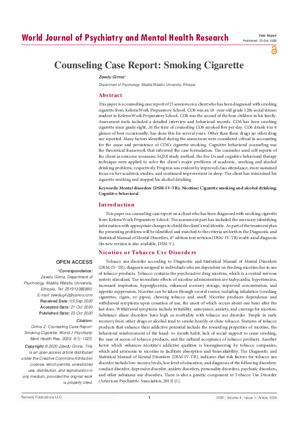 (PDF) Counseling Case Report: Smoking Cigarette