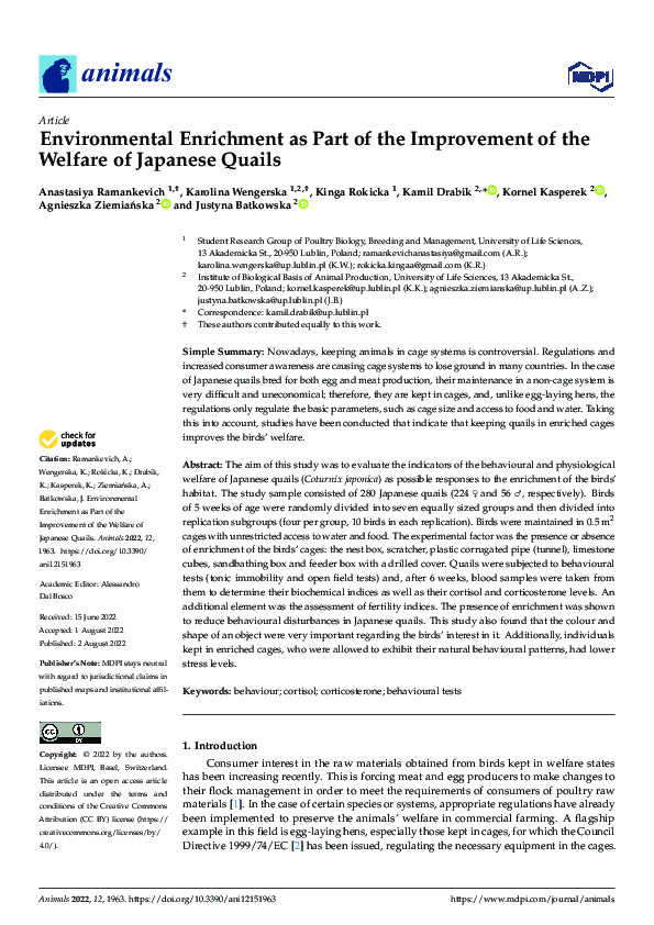 (PDF) Environmental Enrichment as Part of the Improvement of the ...