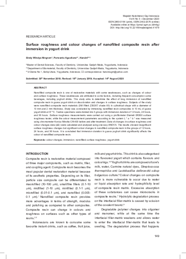 (PDF) Surface roughness and colour changes of nanofilled composite ...