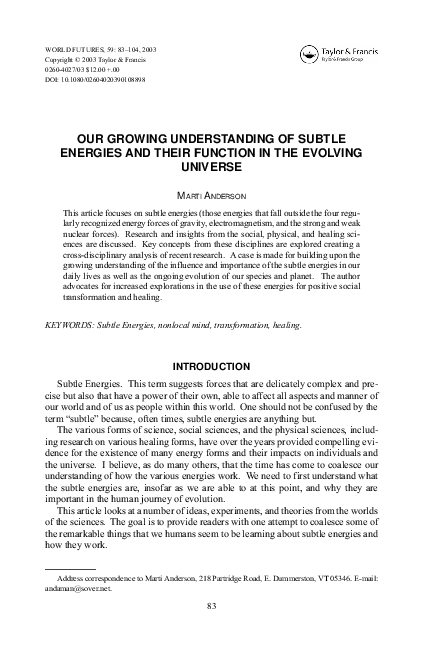 (PDF) Our Growing Understanding of Subtle Energies and Their Function ...