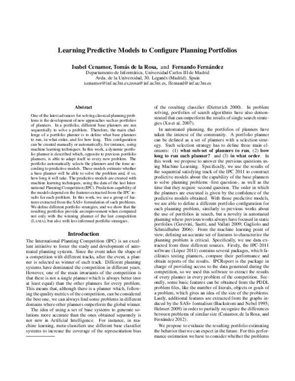 (PDF) Learning predictive models to configure planning portfolios