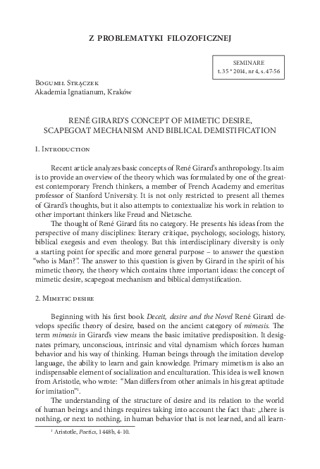 (PDF) RENÉ GIRARD’S CONCEPT OF MIMETIC DESIRE, SCAPEGOAT MECHANISM AND ...