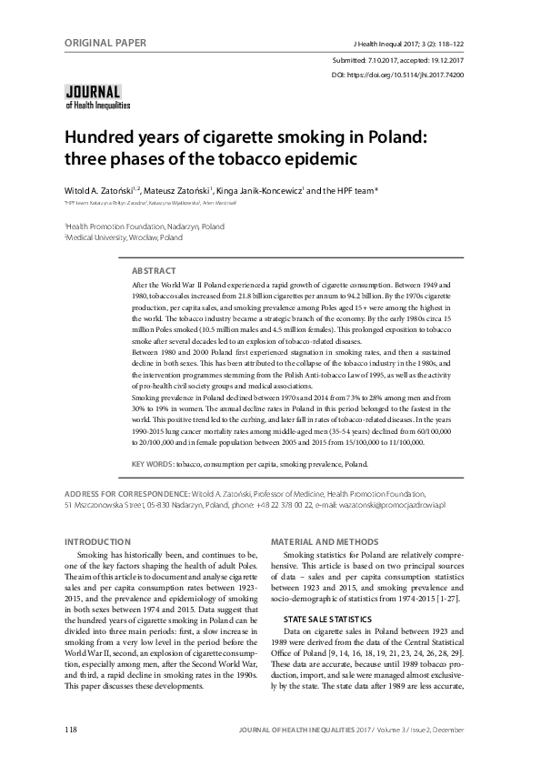 (PDF) Hundred years of cigarette smoking in Poland: three phases of the ...