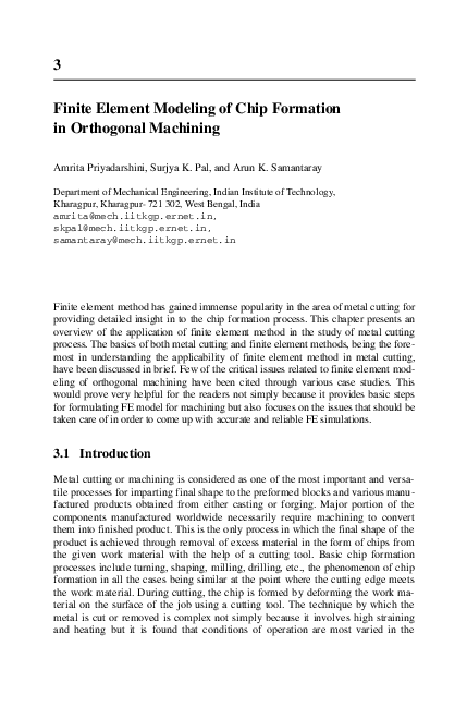 Pdf Finite Element Modeling Of Chip Formation In Orthogonal Machining
