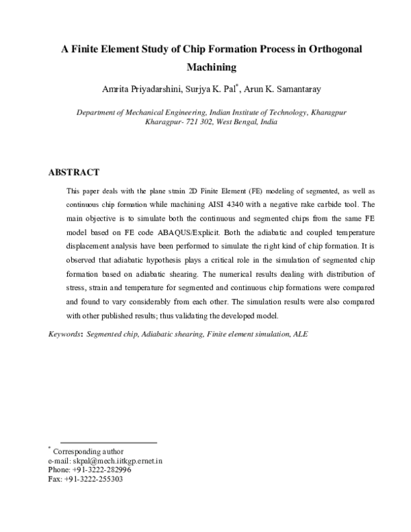 (PDF) A Finite Element Study of Chip Formation Process in Orthogonal Machining