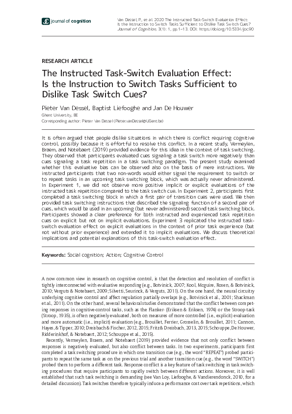 (PDF) The Instructed Task-Switch Evaluation Effect: Is the Instruction to Switch Tasks ...