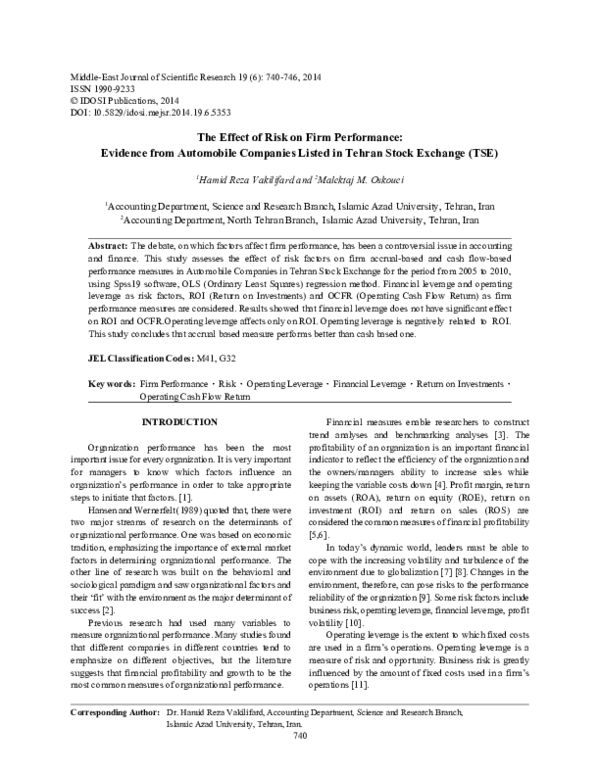 (PDF) The effect of managerial overconfidence on firm value: evidence from companies listed in ...