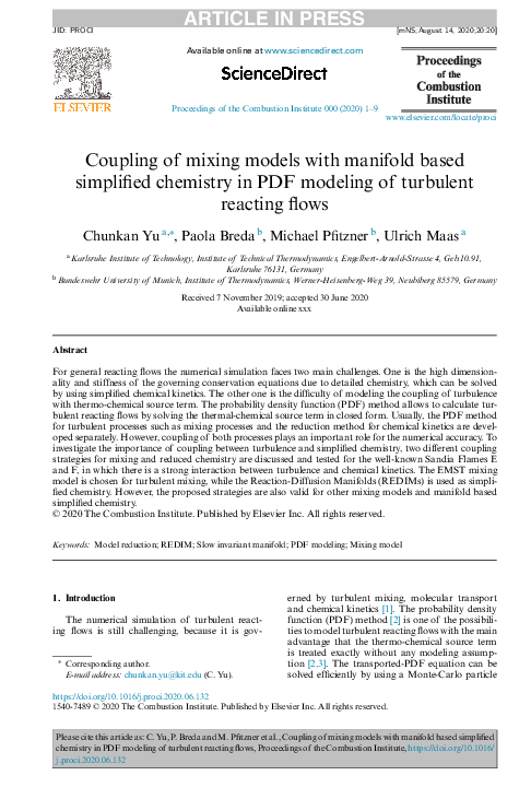 (PDF) Coupling of mixing models with manifold based simplified chemistry in PDF modeling of ...