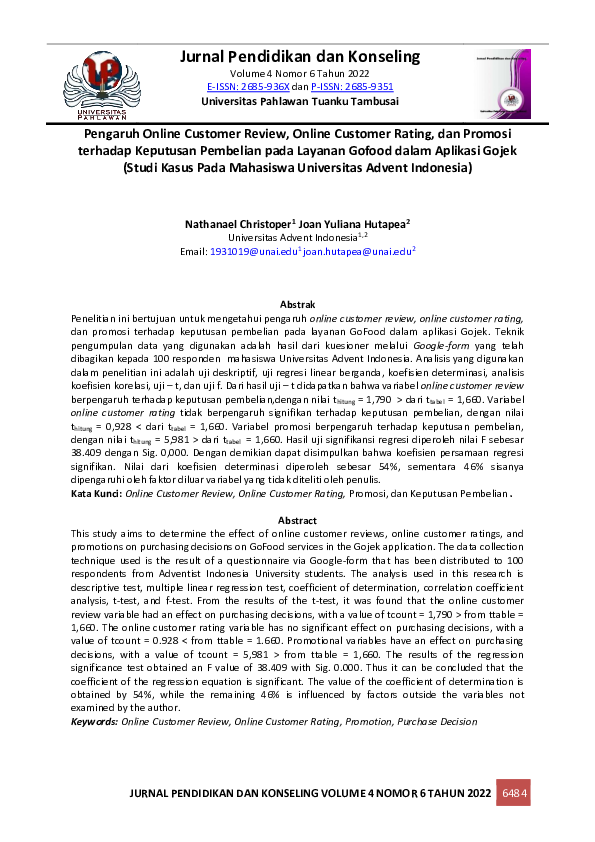 (PDF) Pengaruh Online Customer Review, Online Customer Rating, dan Promosi terhadap Keputusan ...