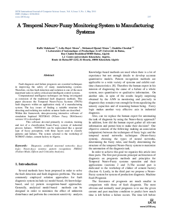 (PDF) A Temporal Neuro-Fuzzy Monitoring System to Manufacturing Systems