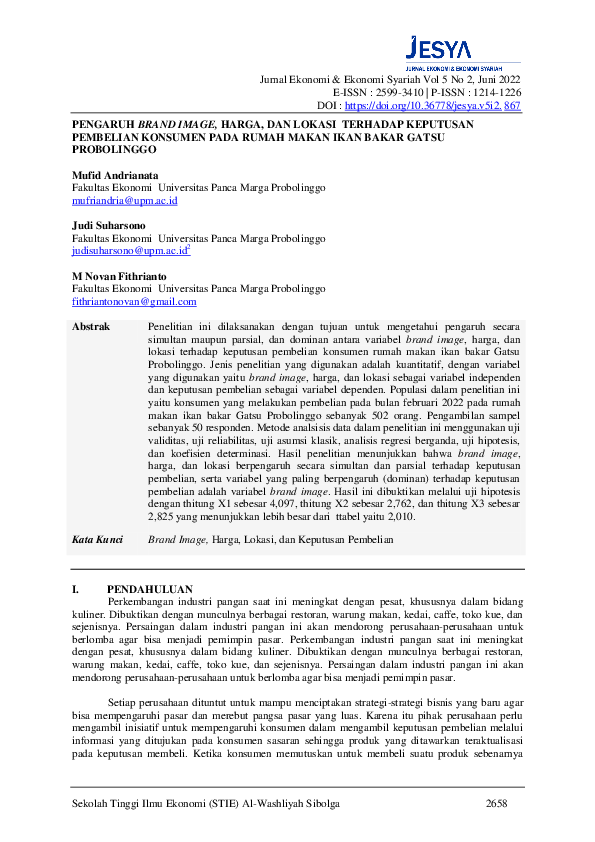 (PDF) Pengaruh Brand Image, Harga, Dan Lokasi Terhadap Keputusan ...