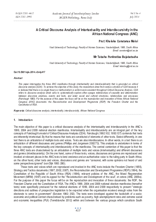 (PDF) A Critical Discourse Analysis of Intertextuality and ...