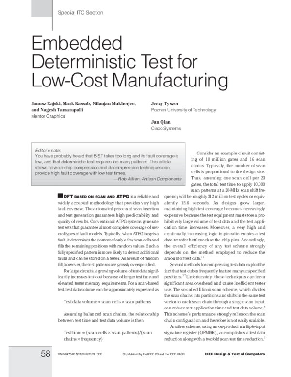 (PDF) Embedded deterministic test for low-cost manufacturing
