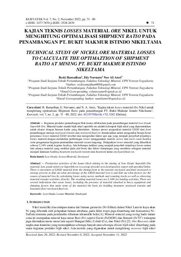 (PDF) Kajian Teknis Losses Material Ore Nikel Untuk Menghitung ...