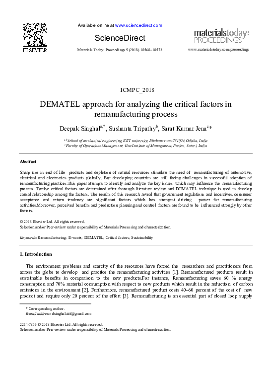 (PDF) DEMATEL approach for analyzing the critical factors in ...