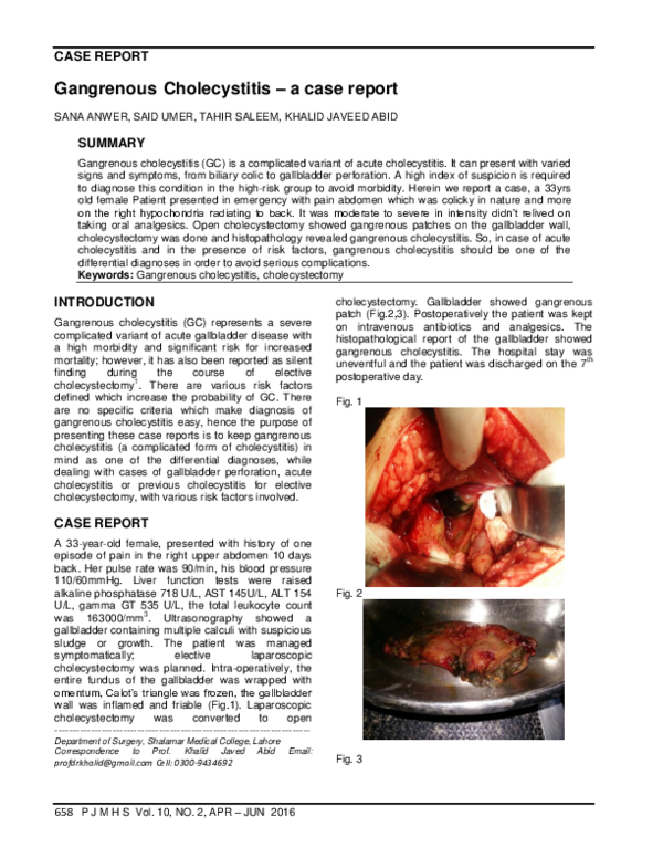(PDF) Gangrenous Cholecystitis – a case report