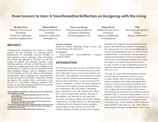 (PDF) From Concern to Care: A Transformative Reflection on Designing ...