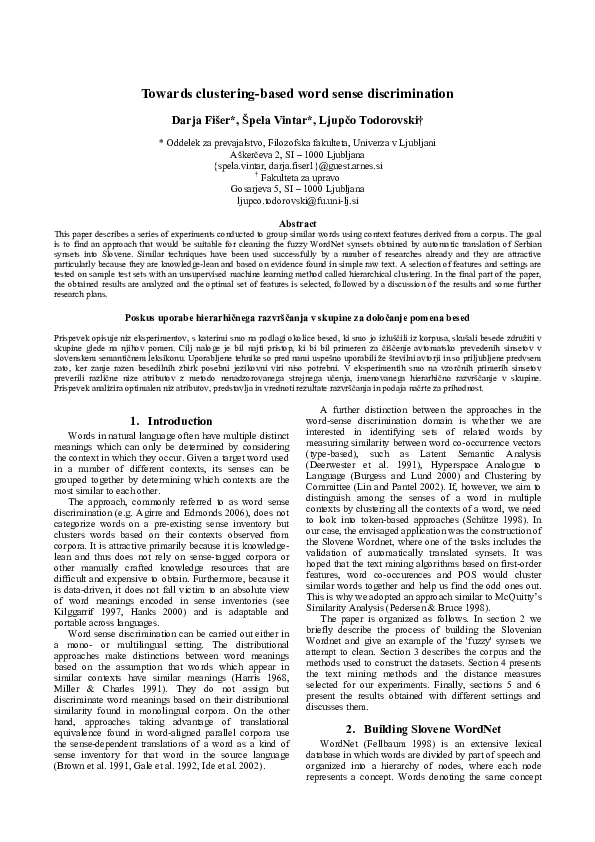 (PDF) Towards clustering-based word sense discrimination