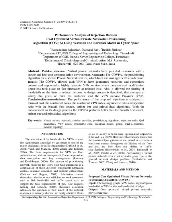 (PDF) Performance Analysis of Rejection Ratio in Cost Optimized Virtual Private Networks ...