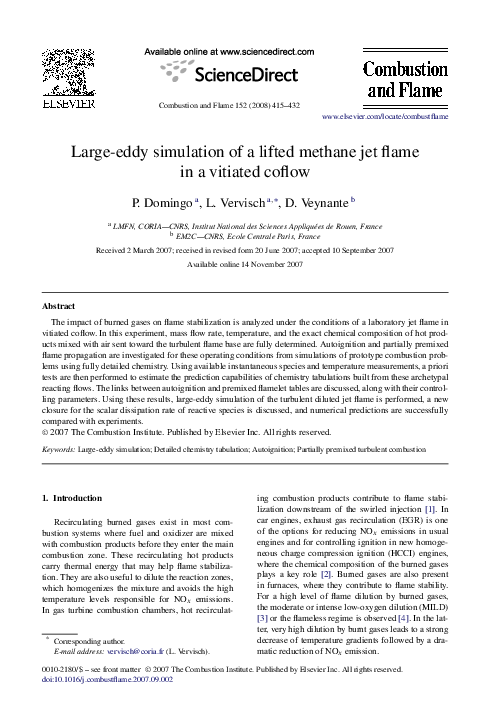 (PDF) Large-eddy simulation of a lifted methane jet flame in a vitiated coflow