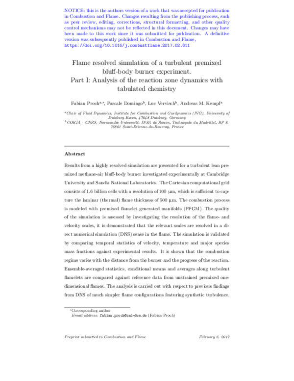 (PDF) Flame resolved simulation of a turbulent premixed bluff-body ...
