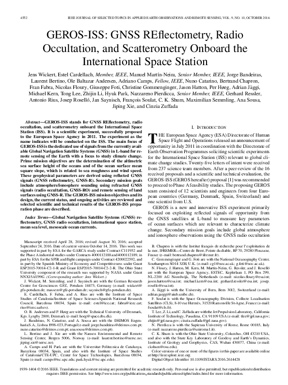 (PDF) GEROS-ISS: GNSS REflectometry, Radio Occultation, and ...