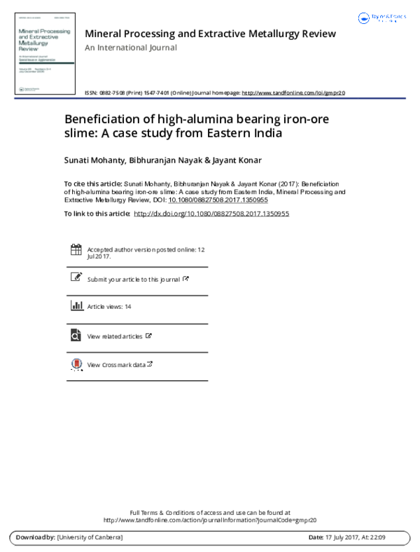 (PDF) Beneficiation of High-alumina Bearing Iron-ore Slime: A Case ...