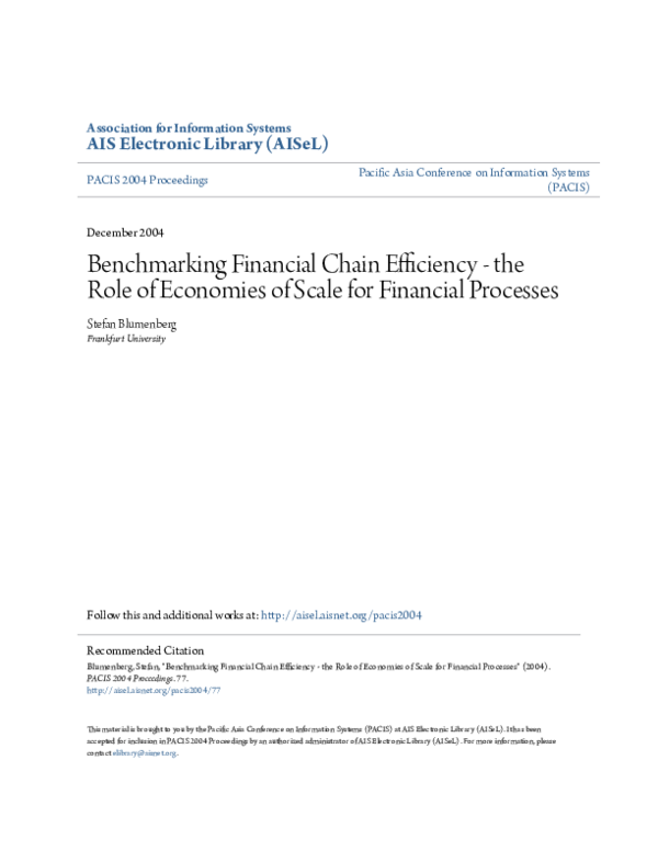 (PDF) Benchmarking Financial Chain Efficiency - the Role of Economies of Scale for Financial ...