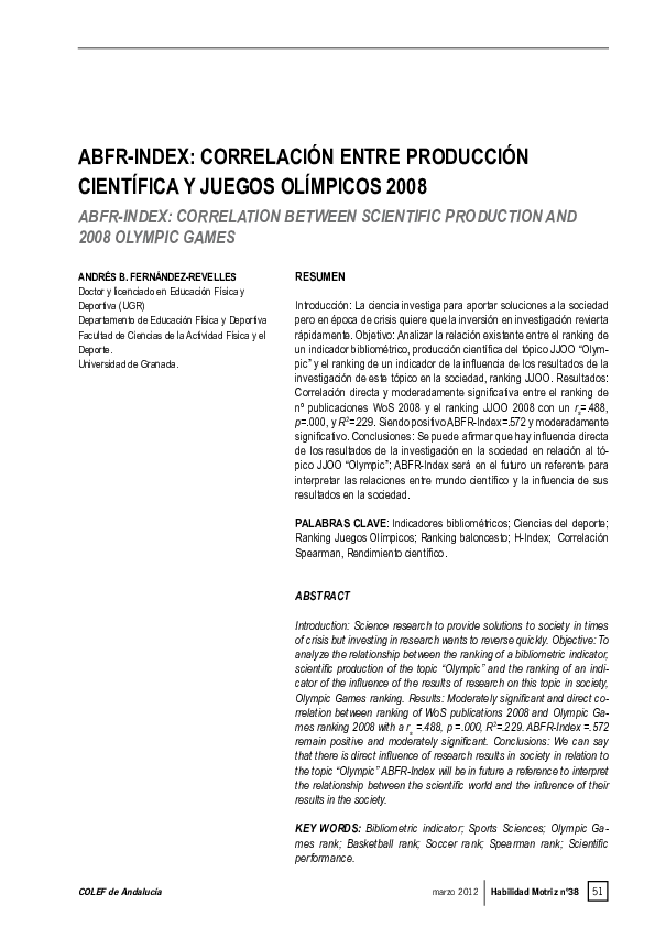 (PDF) ABFR-Index: Correlation between scientific production and 2008 ...