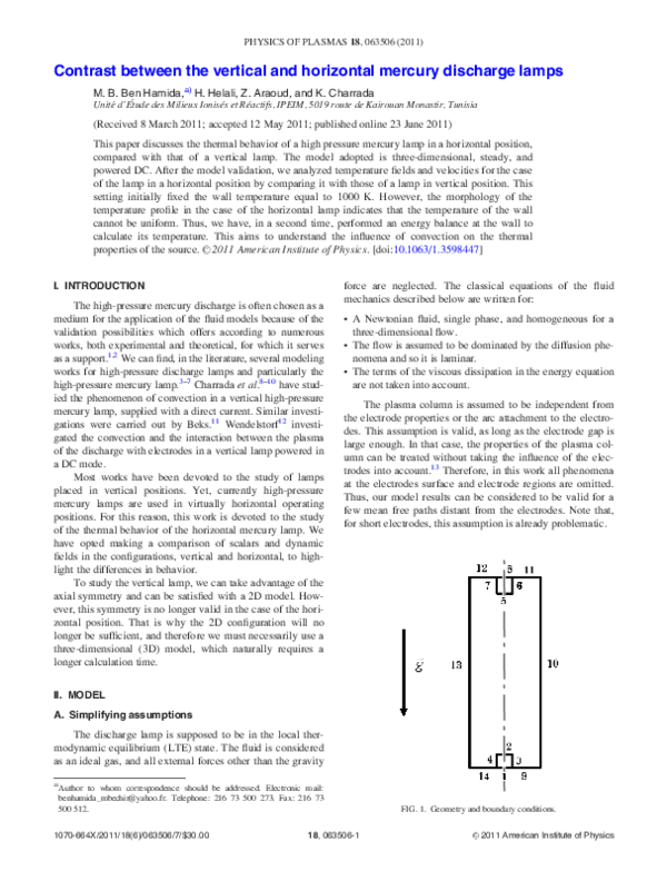 (PDF) Contrast between the vertical and horizontal mercury discharge lamps