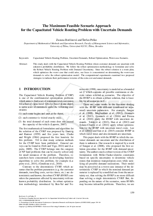 (PDF) The Maximum Feasible Scenario Approach for the Capacitated Vehicle Routing Problem with ...