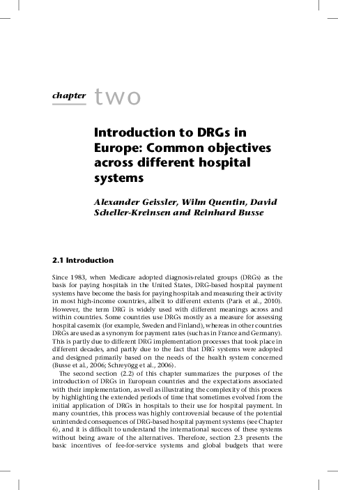 (PDF) chapter two Introduction to DRGs in Europe : Common objectives ...