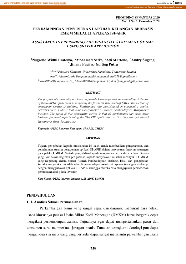(PDF) Pendampingan Penyusunan Laporan Keuangan Berbasis Emkm Melalui Si-Apik | Adi Martono ...