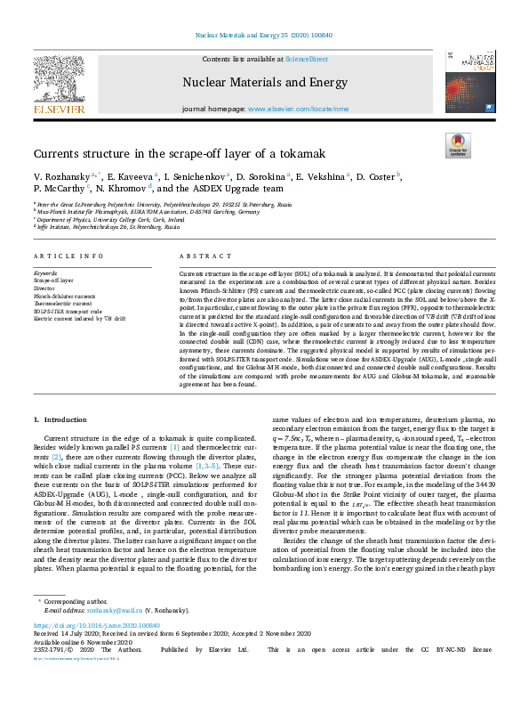 (PDF) Currents structure in the scrape-off layer of a tokamak