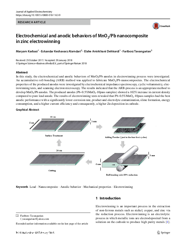 (PDF) Electrochemical and anodic behaviors of MnO2/Pb nanocomposite in ...