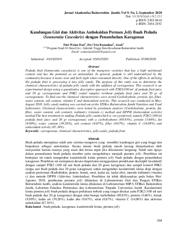 (PDF) Kandungan Gizi dan Aktivitas Antioksidan Permen Jelly Buah Pedada ...