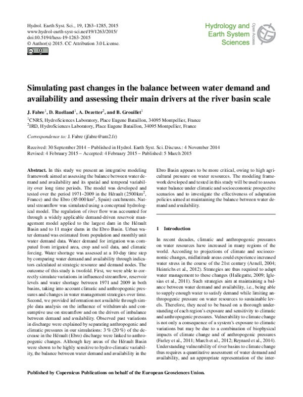 (PDF) Simulating long-term past changes in the balance between water demand and availability and ...