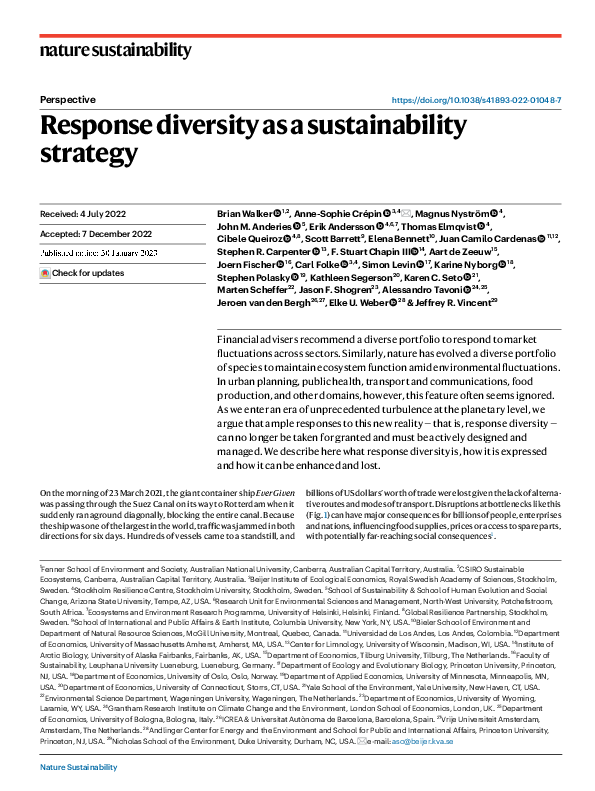 (PDF) Response diversity as a sustainability strategy