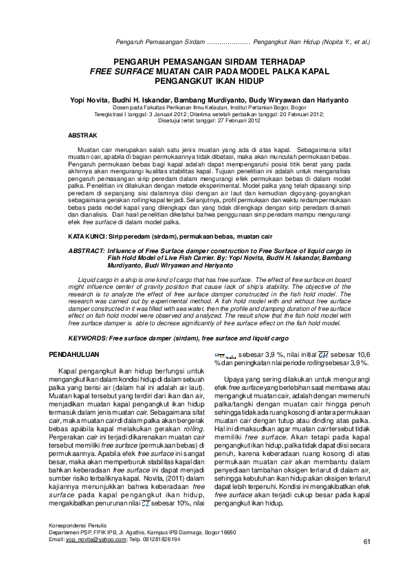 (PDF) Pengaruh Pemasangan Sirdam Terhadap Free Surface Muatan Cair Pada ...